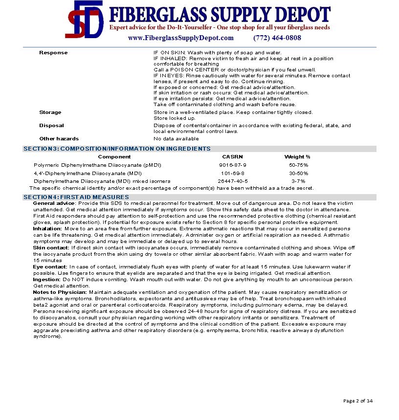 Fiberglass Supply Depot Inc. > 2 lb. Pour Foam SDS
