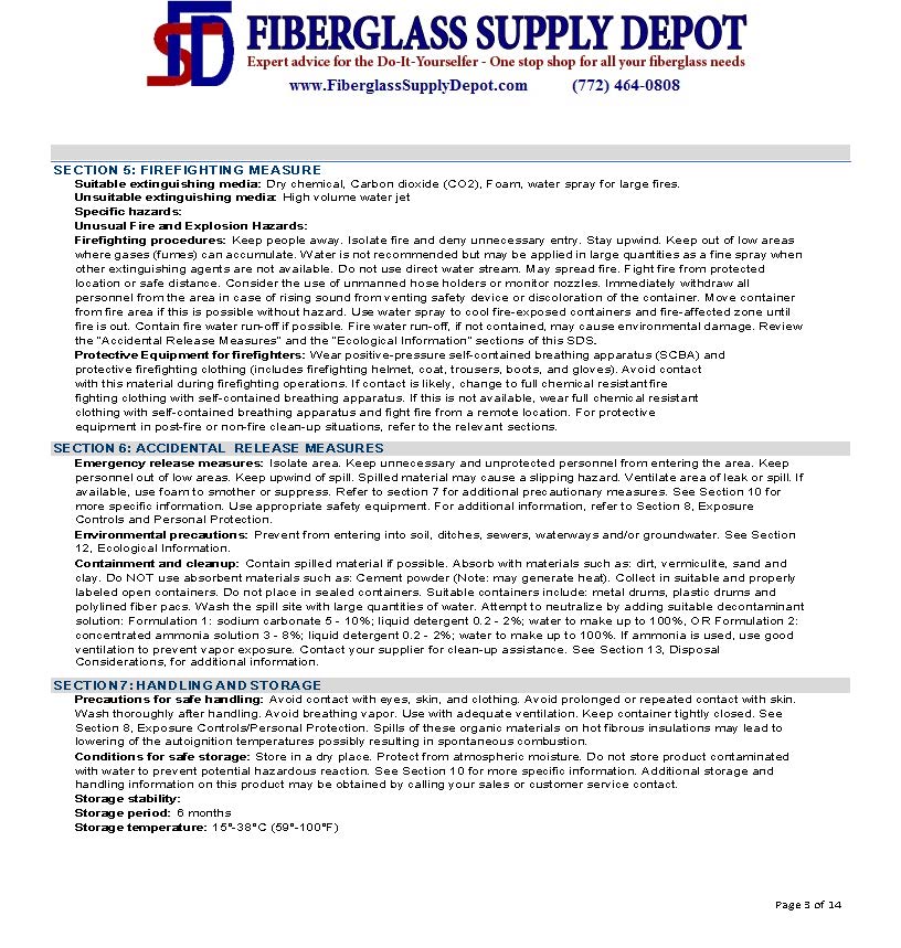 Fiberglass Supply Depot Inc. > 2 lb. Pour Foam SDS