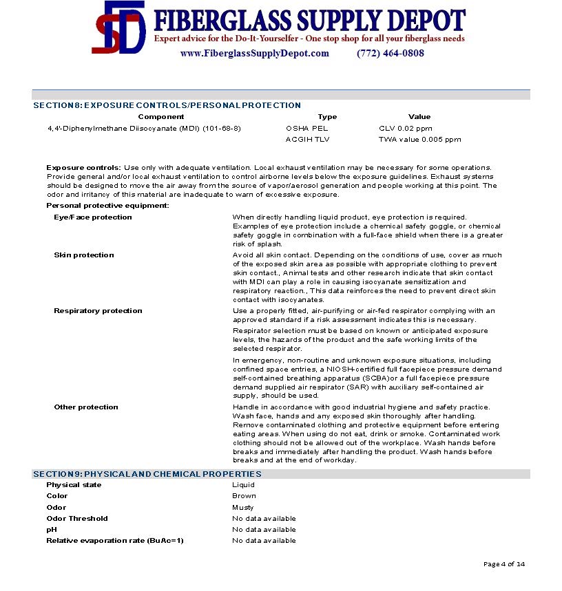 Fiberglass Supply Depot Inc. > 2 lb. Pour Foam SDS
