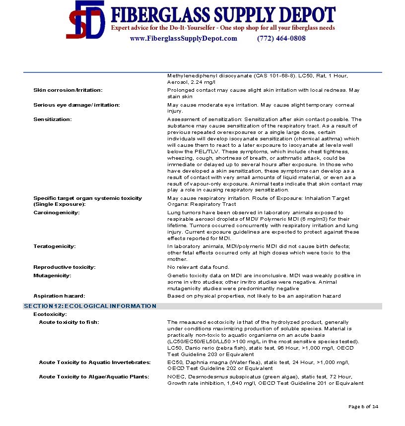 Fiberglass Supply Depot Inc. > 2 lb. Pour Foam SDS